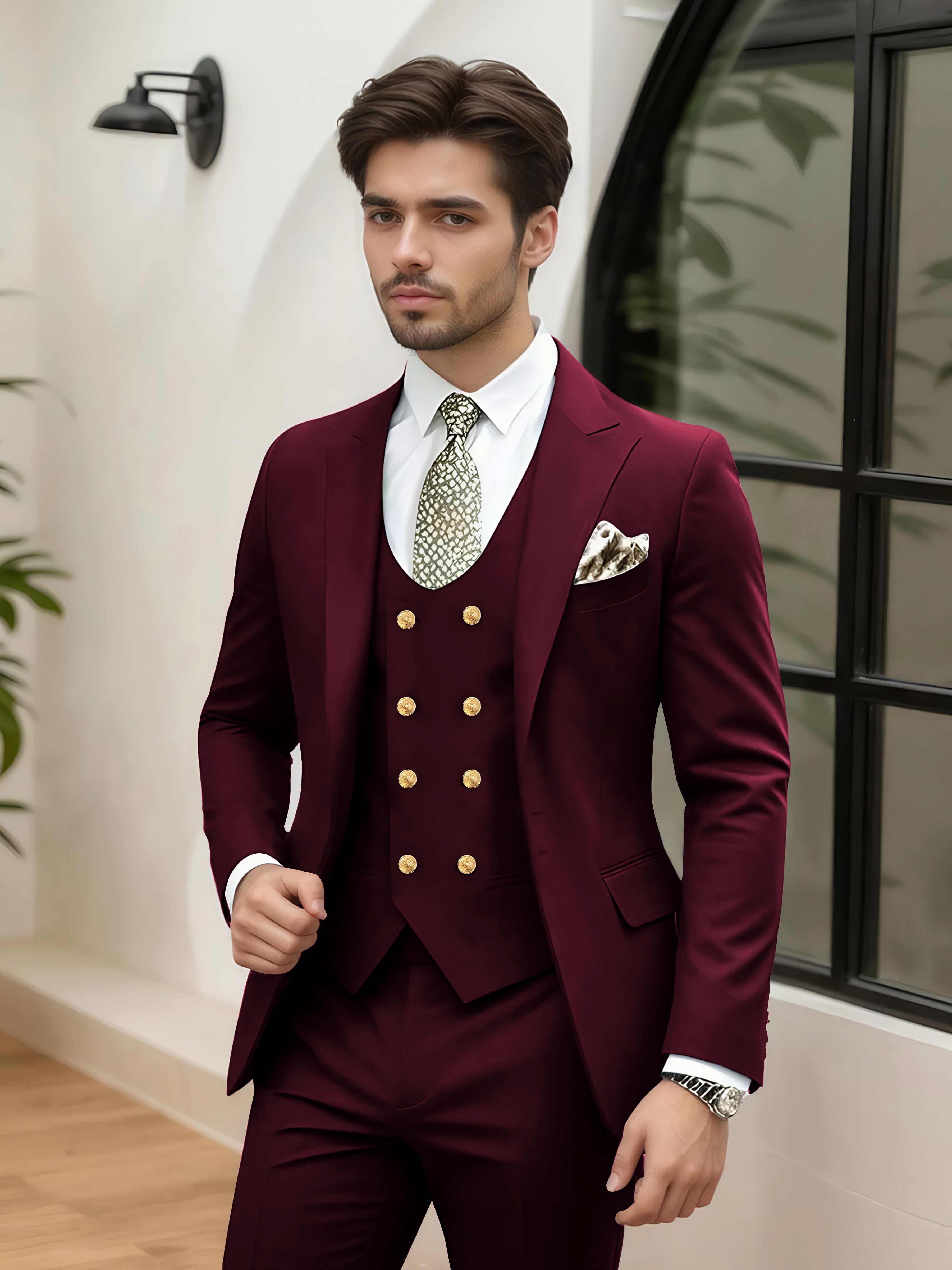 Refined 3 Pieces Men's Evening Suit Tailored Fit One Button Peak Lapel ...